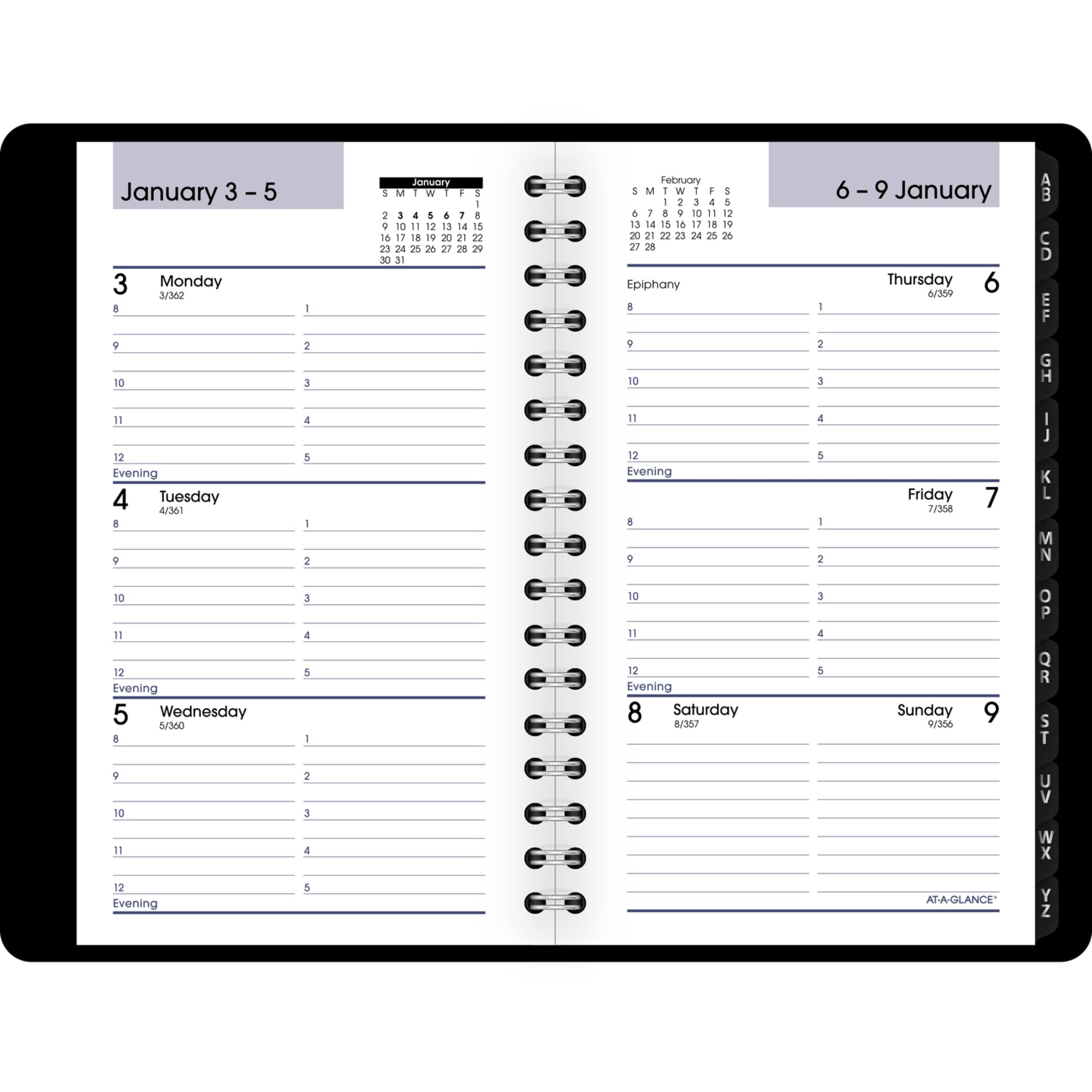 AT-A-GLANCE 2022 Weekly Appointment Book & Planner by AT-A-GLANCE, 3-1/2 x 6", Pocket Size, Tabbed Telephone/Address Pages, Texture Cover, DayMinder, Black (G25000)