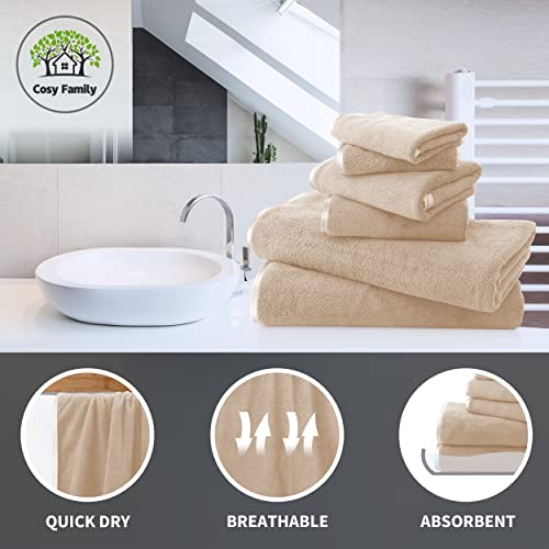Cosy Family Microfiber 8-Piece Towel Set, 2 Bath Towels, 2 Hand Towels, and 4 Wash Cloths, Ultra Soft Highly Absorbent Towels for Bathroom, Gym, Hotel, Beach and Spa (Brown)