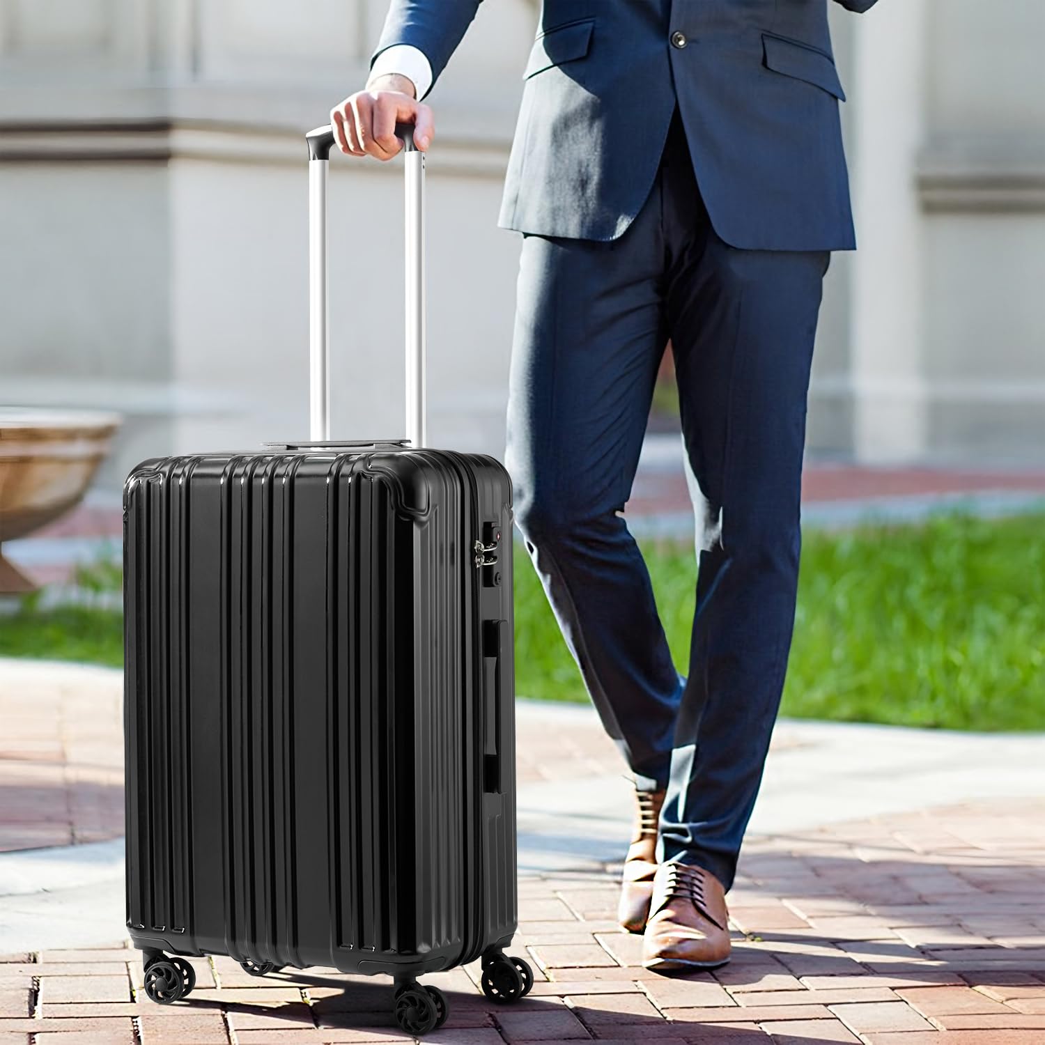COOLIFE Luggage Expandable Suitcase PC+ABS 3 Piece Set with TSA Lock Spinner Carry on 20in24in28in (Wine red, 3 piece set)