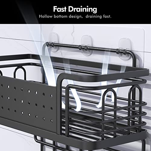 LIVOD Shower Organizer, Adhesive Shower Caddy with Soap Holder,No Drilling Rustproof Shower Shelf for Inside Shower,Stainless Steel Shower Rack for Bathroom Storage, Black