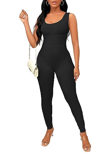 TOPSRANI Womens One Piece Jumpsuits Outfits Bodycon Bodysuit Sexy Rompers Workout Unitard Playsuit Backless Cute Club Black XXL