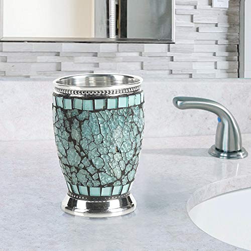 nu steel Iceberg Collection Decorative Makeup Brush Cup Holder Tumblers for Bathroom Countertops, Desk, Dorm, and Vanity, Aqua Mosaic Finish