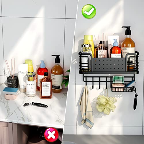 LIVOD Shower Organizer, Adhesive Shower Caddy with Soap Holder,No Drilling Rustproof Shower Shelf for Inside Shower,Stainless Steel Shower Rack for Bathroom Storage, Black