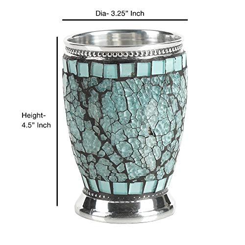 nu steel Iceberg Collection Decorative Makeup Brush Cup Holder Tumblers for Bathroom Countertops, Desk, Dorm, and Vanity, Aqua Mosaic Finish