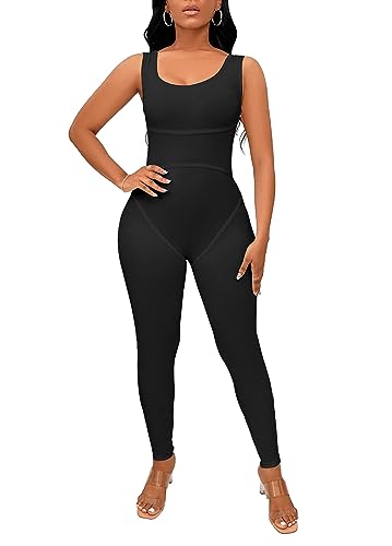 TOPSRANI Womens One Piece Jumpsuits Outfits Bodycon Bodysuit Sexy Rompers Workout Unitard Playsuit Backless Cute Club Black XXL