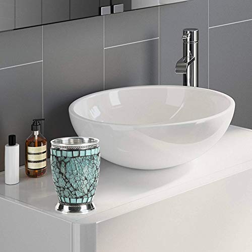 nu steel Iceberg Collection Decorative Makeup Brush Cup Holder Tumblers for Bathroom Countertops, Desk, Dorm, and Vanity, Aqua Mosaic Finish