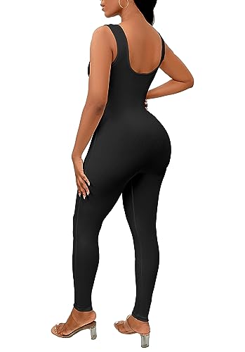 TOPSRANI Womens One Piece Jumpsuits Outfits Bodycon Bodysuit Sexy Rompers Workout Unitard Playsuit Backless Cute Club Black XXL