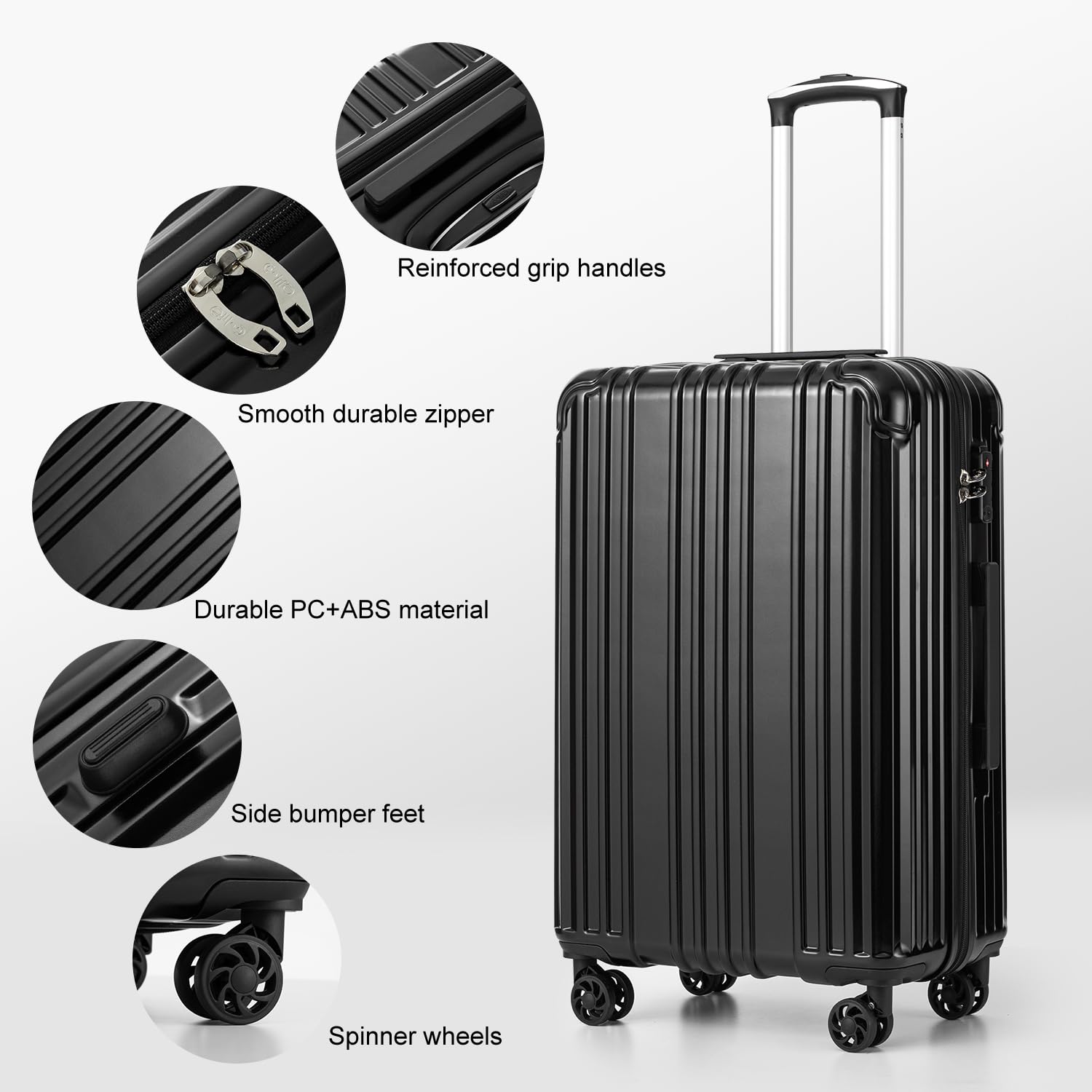 COOLIFE Luggage Expandable Suitcase PC+ABS 3 Piece Set with TSA Lock Spinner Carry on 20in24in28in (Wine red, 3 piece set)