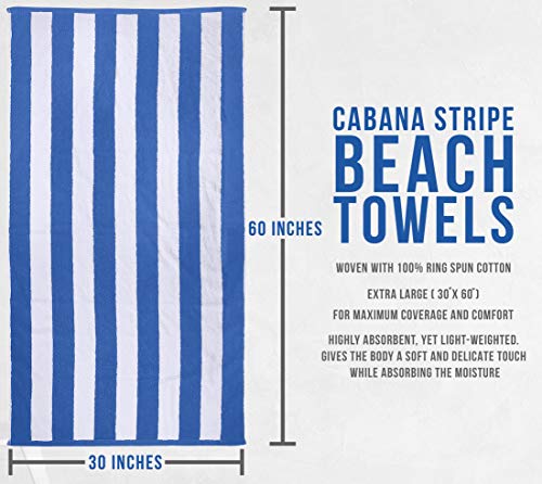 Utopia Towels [4 Pack] Cabana Stripe Beach Towel, (30 x 60 Inches) Oversized 100% Ring Spun Cotton Pool Towels, Highly Absorbent Quick Dry Bath Towels for Bathroom, and Swim Towel (Blue, Yellow, Green, Orange)