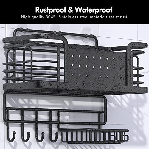 LIVOD Shower Organizer, Adhesive Shower Caddy with Soap Holder,No Drilling Rustproof Shower Shelf for Inside Shower,Stainless Steel Shower Rack for Bathroom Storage, Black