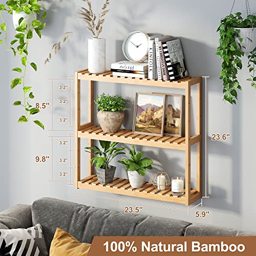 FILWH Bathroom Shelf Bamboo Organizer Rack Adjustable 3-Tier Storage Shelf Wall Mounted Storage Rack Over The Toilet Utility Shelves Living Room Kitchen Shelf(Natural)