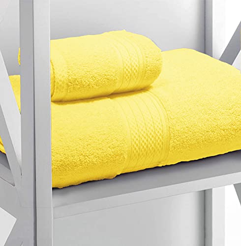GLAMBURG 6 Piece Towel Set, 100% Combed Cotton - 2 Bath Towels, 2 Hand Towels, 2 Wash Cloths - 600 GSM Luxury Hotel Quality Ultra Soft Highly Absorbent Towel Set for Bathroom - Lime Yellow