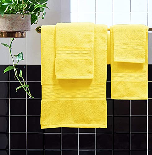 GLAMBURG 6 Piece Towel Set, 100% Combed Cotton - 2 Bath Towels, 2 Hand Towels, 2 Wash Cloths - 600 GSM Luxury Hotel Quality Ultra Soft Highly Absorbent Towel Set for Bathroom - Lime Yellow