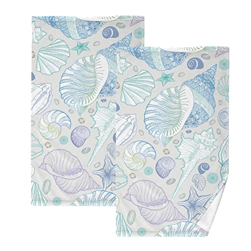 xigua Cartoon Seashell Hand Towels Set of 2 Pack - 16 x 28 Inches Extra Absorbent 100% Cotton Towels, Super Soft Hand Towel for Bathroom, Hotel, Kitchen, Gym
