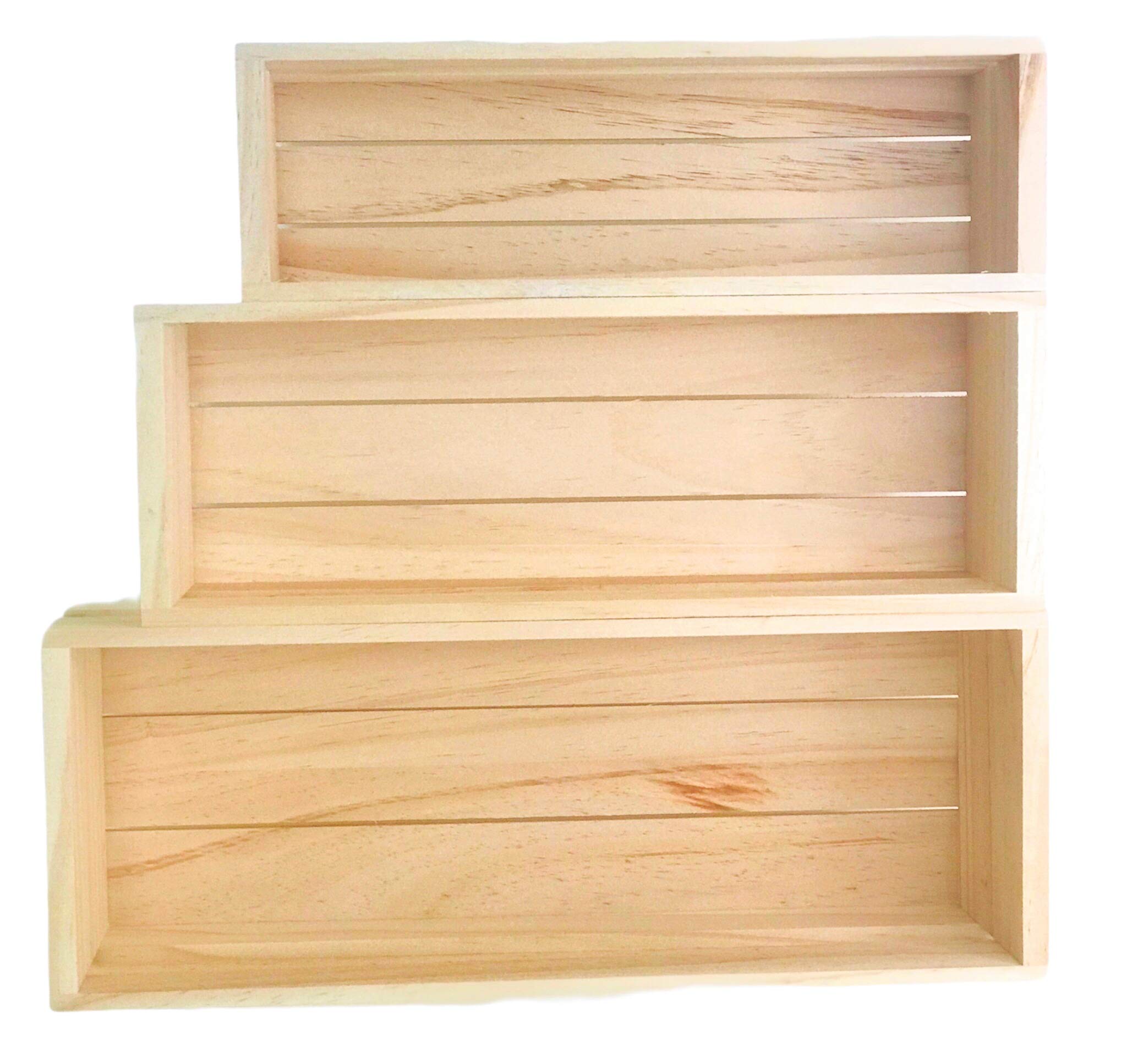 Oojami 3 Pack Wood Craft Crate Caddy Set | Nesting, Wood crates for Display, Wooden Boxes for Crafts, Decorative Wooden Crate, Wood Box Storage Crate, centerpieces for Home, Bathroom