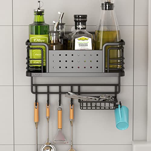 LIVOD Shower Organizer, Adhesive Shower Caddy with Soap Holder,No Drilling Rustproof Shower Shelf for Inside Shower,Stainless Steel Shower Rack for Bathroom Storage, Black
