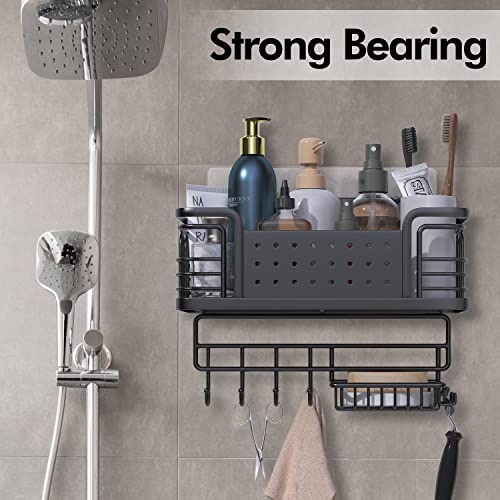 LIVOD Shower Organizer, Adhesive Shower Caddy with Soap Holder,No Drilling Rustproof Shower Shelf for Inside Shower,Stainless Steel Shower Rack for Bathroom Storage, Black