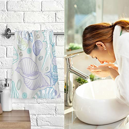 xigua Cartoon Seashell Hand Towels Set of 2 Pack - 16 x 28 Inches Extra Absorbent 100% Cotton Towels, Super Soft Hand Towel for Bathroom, Hotel, Kitchen, Gym