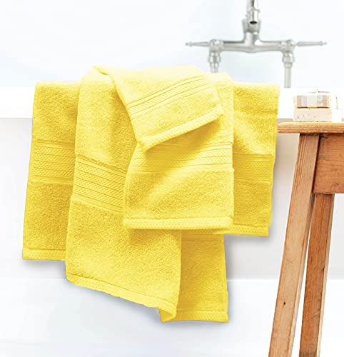 GLAMBURG 6 Piece Towel Set, 100% Combed Cotton - 2 Bath Towels, 2 Hand Towels, 2 Wash Cloths - 600 GSM Luxury Hotel Quality Ultra Soft Highly Absorbent Towel Set for Bathroom - Lime Yellow