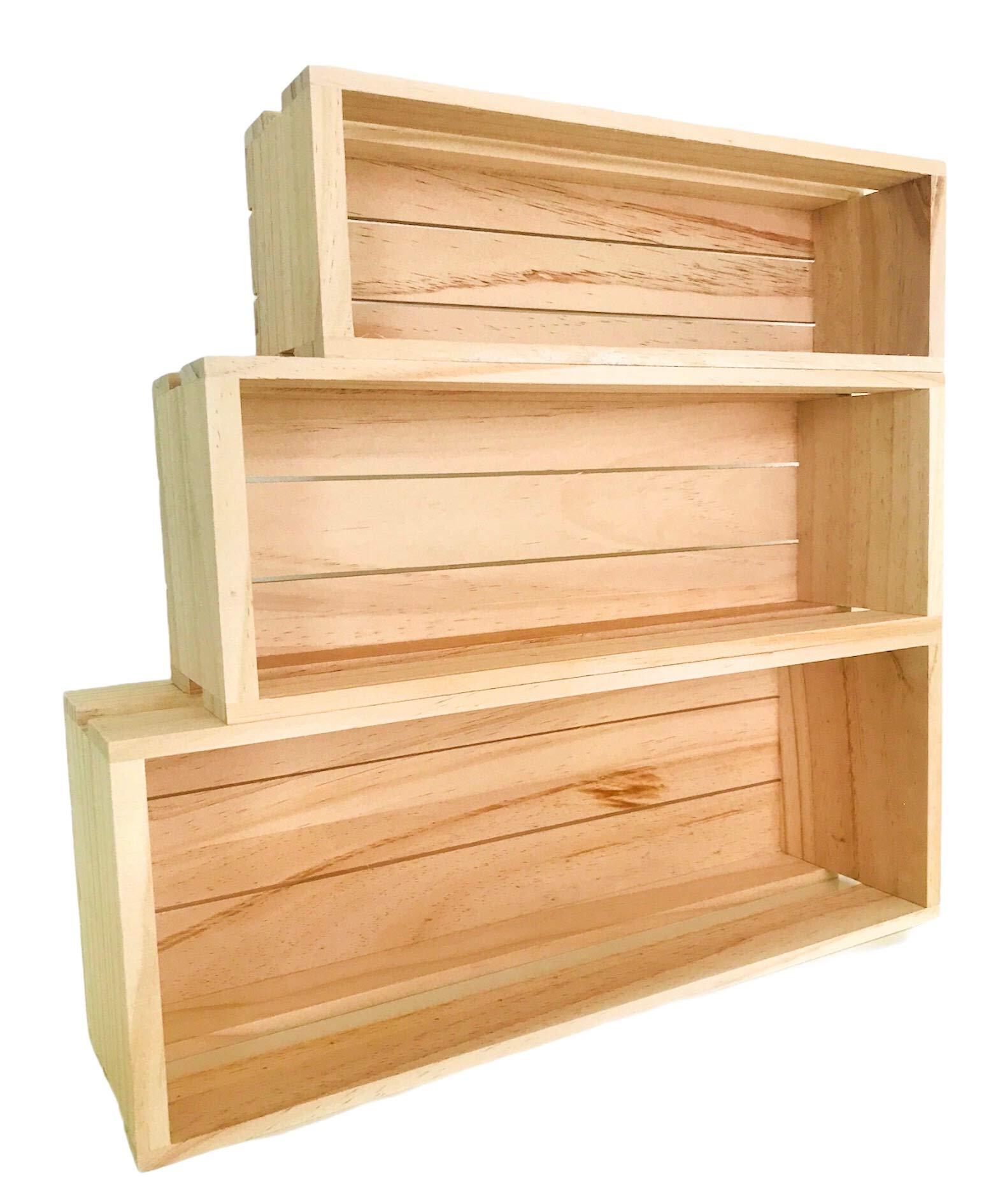 Oojami 3 Pack Wood Craft Crate Caddy Set | Nesting, Wood crates for Display, Wooden Boxes for Crafts, Decorative Wooden Crate, Wood Box Storage Crate, centerpieces for Home, Bathroom