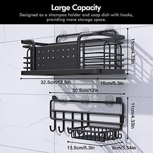 LIVOD Shower Organizer, Adhesive Shower Caddy with Soap Holder,No Drilling Rustproof Shower Shelf for Inside Shower,Stainless Steel Shower Rack for Bathroom Storage, Black