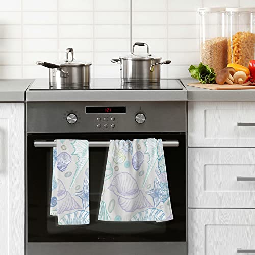 xigua Cartoon Seashell Hand Towels Set of 2 Pack - 16 x 28 Inches Extra Absorbent 100% Cotton Towels, Super Soft Hand Towel for Bathroom, Hotel, Kitchen, Gym