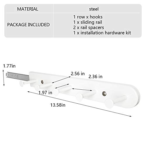 Kelendle Extendable Sliding Wardrobe Hook Rail with Hardware Pull Out Closet Rod Clothing Hanging Hooks Organizer for Home, Office, Hotel (5 Hooks)