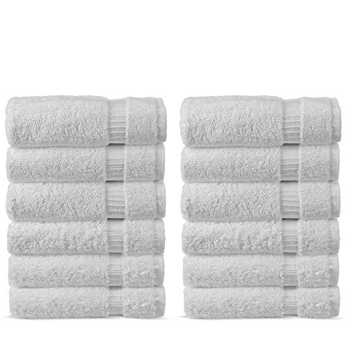 Chakir Turkish Linens 100% Cotton Premium Turkish Washcloths | 13'' x 13'' (Washcloth-12 Piece - White)