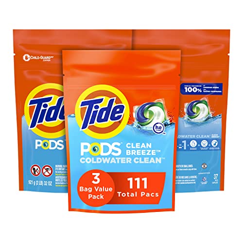 Tide PODS Laundry Detergent Soap Pods, Clean Breeze, 3 Bag Value Pack, 37 Count (Pack of 3)