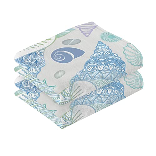 xigua Cartoon Seashell Hand Towels Set of 2 Pack - 16 x 28 Inches Extra Absorbent 100% Cotton Towels, Super Soft Hand Towel for Bathroom, Hotel, Kitchen, Gym