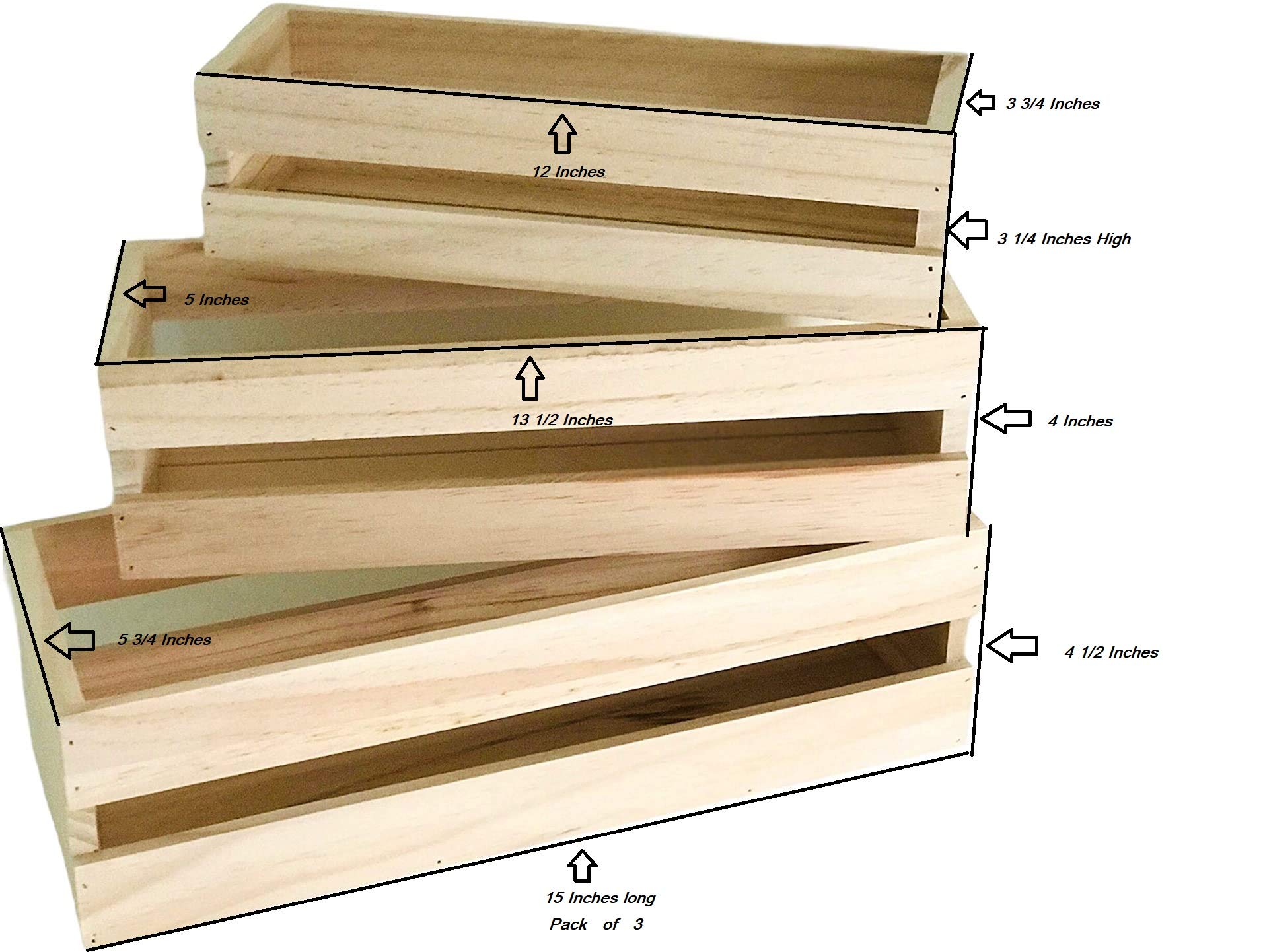 Oojami 3 Pack Wood Craft Crate Caddy Set | Nesting, Wood crates for Display, Wooden Boxes for Crafts, Decorative Wooden Crate, Wood Box Storage Crate, centerpieces for Home, Bathroom