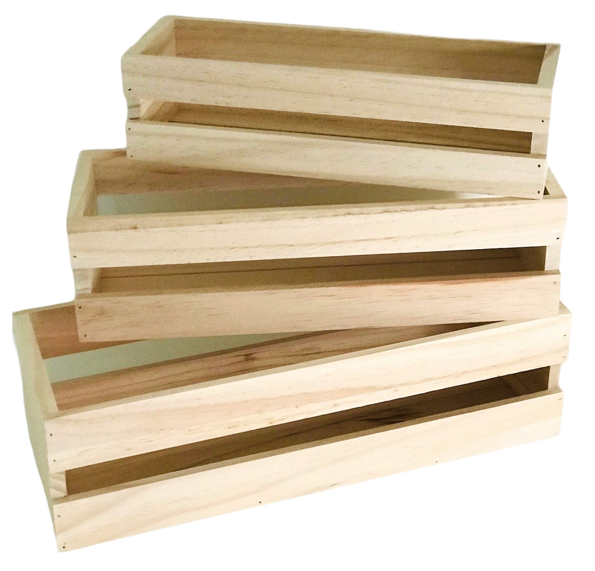 Oojami 3 Pack Wood Craft Crate Caddy Set | Nesting, Wood crates for Display, Wooden Boxes for Crafts, Decorative Wooden Crate, Wood Box Storage Crate, centerpieces for Home, Bathroom