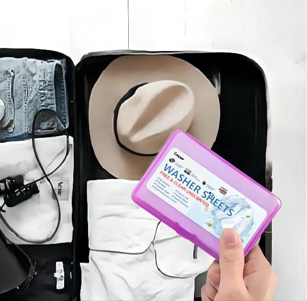 Enyur Unscented Travel Laundry Detergent Sheets/Concentrated Travel Laundry Soap/Travel Size Detergent Fragrance Free 32 Loads / 1 Pack