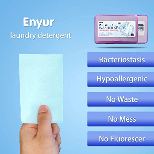 Enyur Unscented Travel Laundry Detergent Sheets/Concentrated Travel Laundry Soap/Travel Size Detergent Fragrance Free 32 Loads / 1 Pack