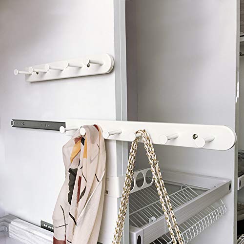 Kelendle Extendable Sliding Wardrobe Hook Rail with Hardware Pull Out Closet Rod Clothing Hanging Hooks Organizer for Home, Office, Hotel (5 Hooks)