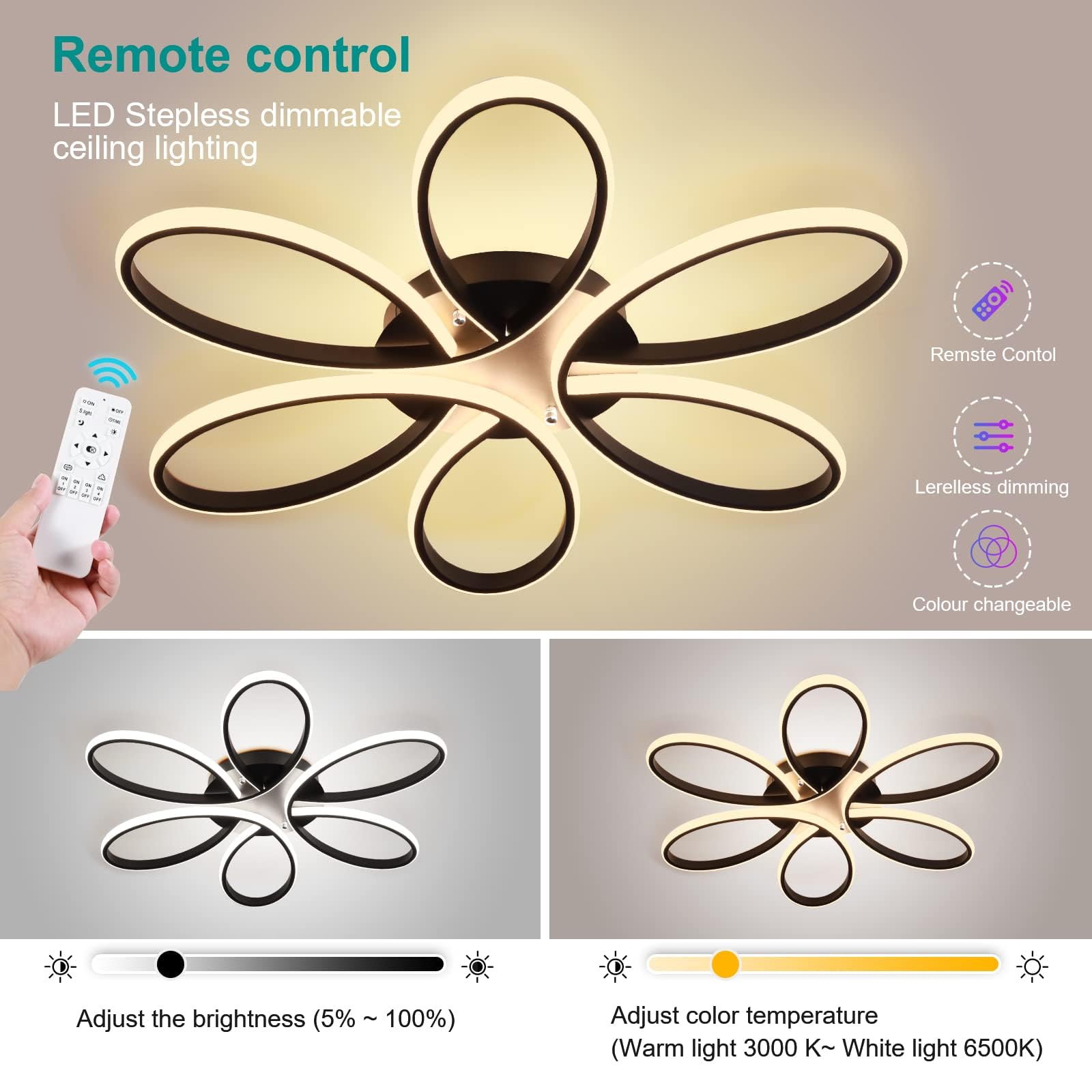 LOFAHS Modern LED Ceiling Light Fixture with Remote Control Lamp Dimmable Ceiling Chandelier for Living Room Dinning Room Bedroom Kitchen Home Lighting (23 inch/60CM 70W)