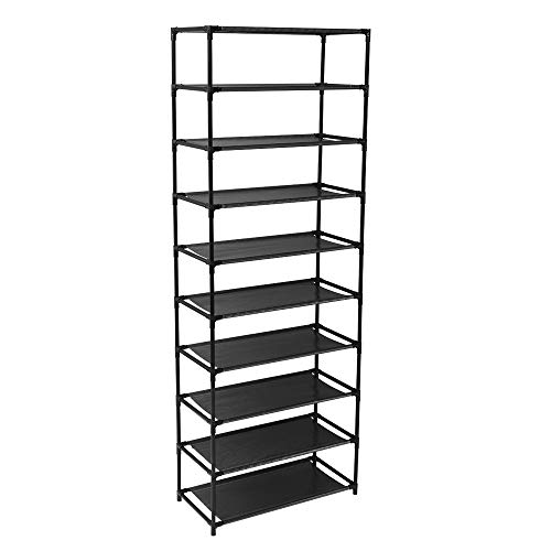 10 Tier 50 Pairs Shoe Rack Stackable Shoe Rack Storage Shelves - Stainless Steel Frame (24.5 x 12 x 60) (L x W x H)