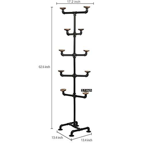 MyGift Industrial Black Metal Hat Rack Stand with 10 Round Rustic Brown Wood Hanging Hooks