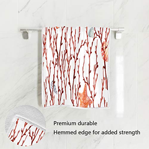 Blueangle Underwater Coral Seashells Hand Towels 15x30 in, Bathroom Towel Ultra Soft Highly Absorbent Small Bath Towel Kitchen Dish Guest Towel