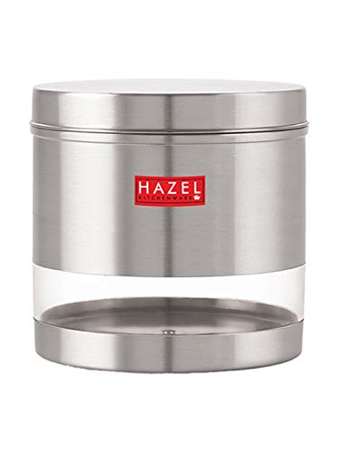 HAZEL Stainless Steel Containers Set For Kitchen Storage Transparent See Through Matt Finish Storage Jars Dabba, Set of 6, 2000 ML Each, Silver