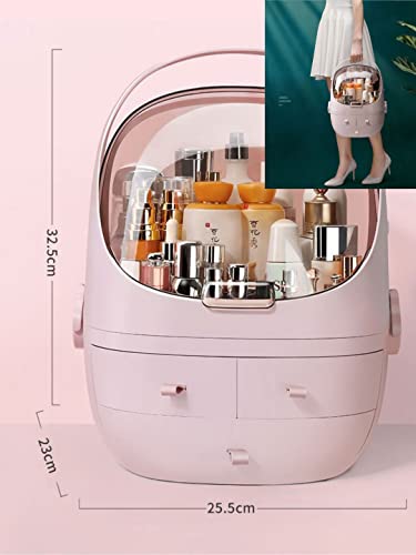 SHINYSTAR Extendable Large Cosmetic Storage Organizer with Drawers-Clear Makeup Box with Lid and Handle-Beauty Organizers and Storage Countertop-Skincare Organizers Dust Water Proof (Light Pink)