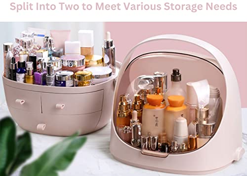 SHINYSTAR Extendable Large Cosmetic Storage Organizer with Drawers-Clear Makeup Box with Lid and Handle-Beauty Organizers and Storage Countertop-Skincare Organizers Dust Water Proof (Light Pink)