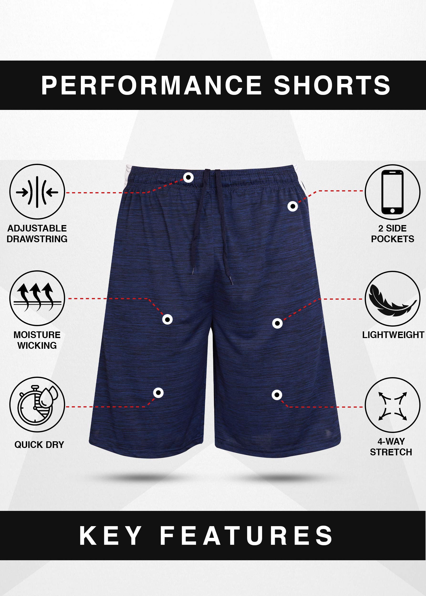 Reset Men's Athletic Workout Shorts with Pockets Dri-Fit Color Block Mesh Gym Shorts - 4 Pack (Navy/Gray/Black/Burgundy, XX-Large)