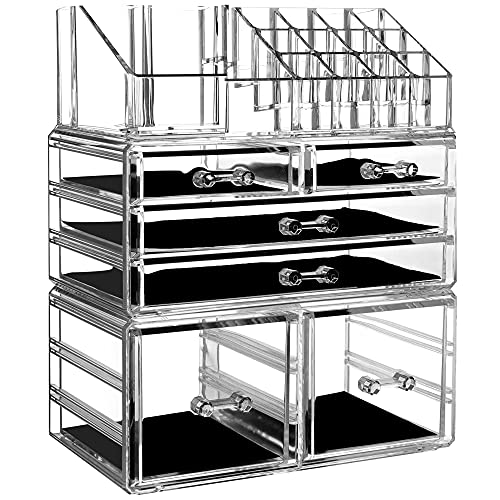 Cq acrylic Makeup Organizer Skin Care Large Clear Cosmetic Display Cases Stackable Storage Box With 6 Drawers For Vanity,Set of 3