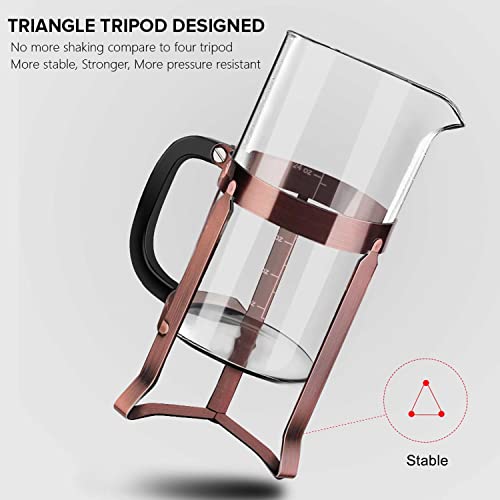 QUQIYSO French Press Coffee Maker 34oz 304 Stainless Steel with 4 Filter, Heat Resistant Durable, Easy to Clean, Borosilicate Glass Press, 100% BPA Free Teapot (Copper)