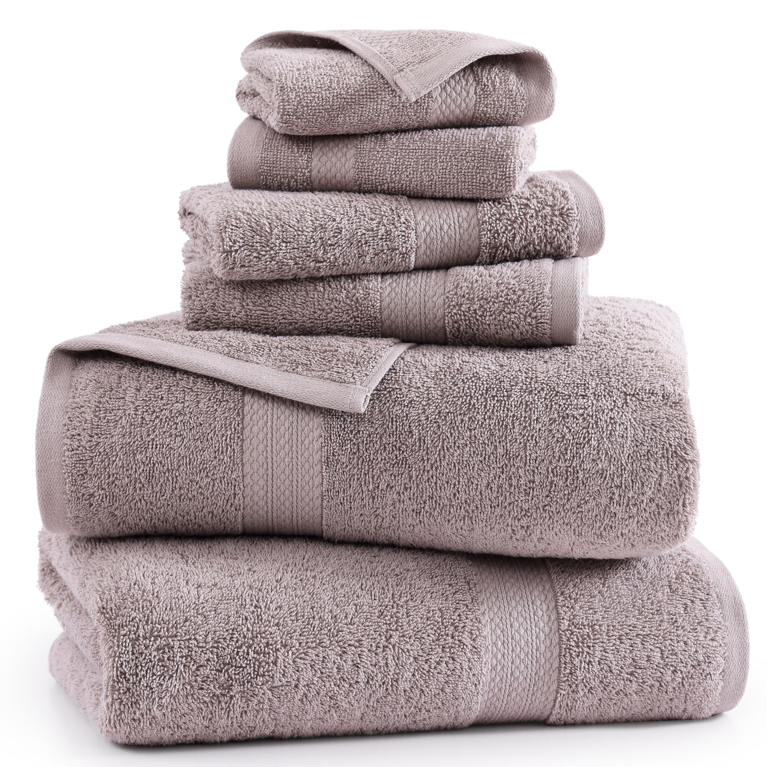 LANE LINEN Bath Towels for Bathroom Set - 100% Cotton Towels Set, 6 Pc Absorbent Towel Sets for Bathroom, Quick Dry Bath Towels Set, 2 Bath Towels for Adults, 2 Hand Towel, 2 Wash Cloths - Platinum
