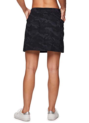 RBX Active Fashion Camo Skort for Women, Quick Drying Flat-Front Woven Running/Tennis/Golf/Pickleball Skort with Zipper Pocket S21 Black Camo M