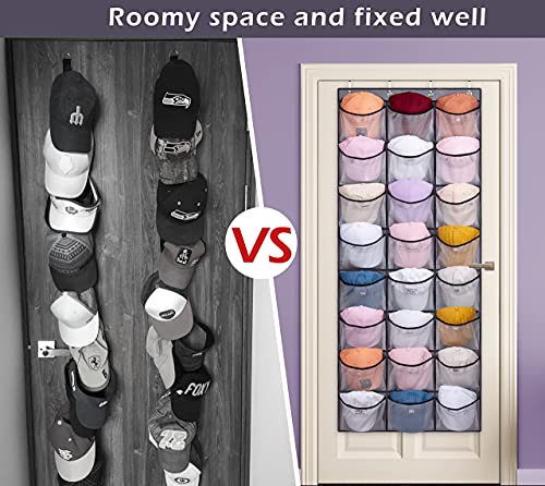 KEETDY 24 Large Pockets Over The Door Hat Rack and Hat Storage for Baseball Caps Organizer Hat Bag