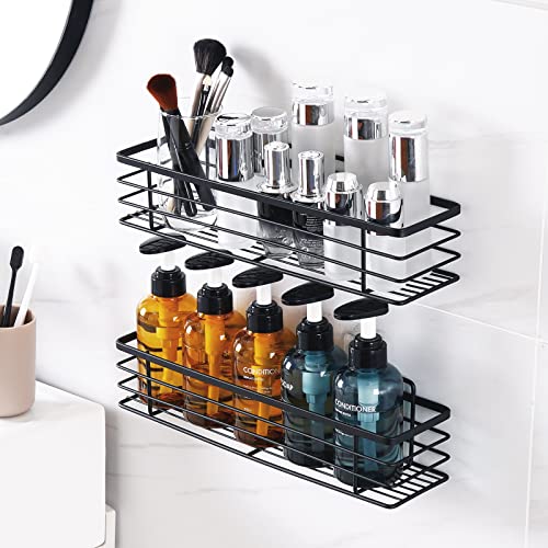 KES Adhesive Shower Caddy Rustproof Bathroom Shelf Organizer Wall Shower Basket Stainless Steel Matte Black 2 Pack, BSC204S36DF-BK-P2