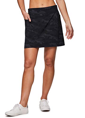 RBX Active Fashion Camo Skort for Women, Quick Drying Flat-Front Woven Running/Tennis/Golf/Pickleball Skort with Zipper Pocket S21 Black Camo M